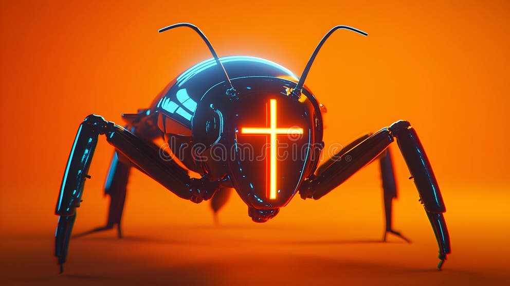 Futuristic Bug with Bright Glowing Cross Symbolizing Digital Errors ...
