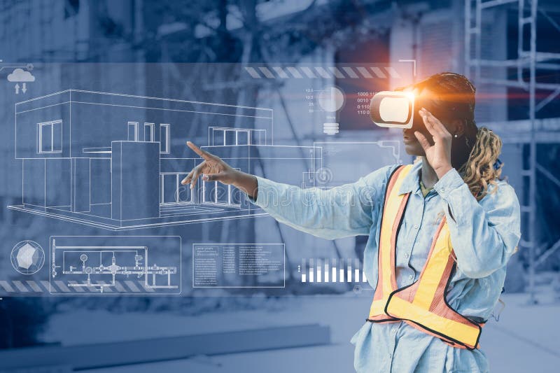 Futuristic Builder Architect Engineer Wearing Augmented Reality Headset ...
