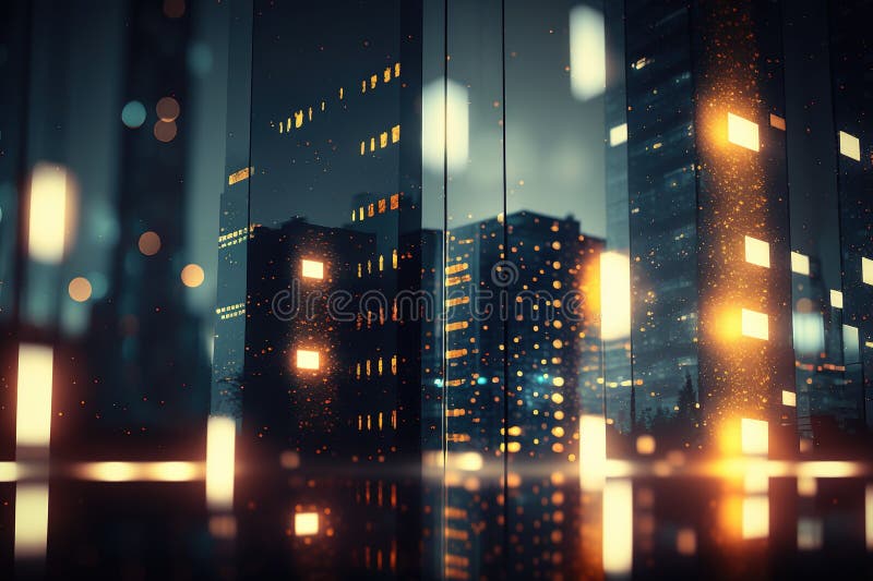 Futuristic Building Background with Blur and Night Bokeh Effect. Stock ...