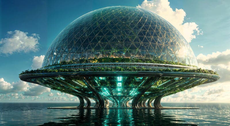 A Futuristic Building with a Circular Structure Surrounded by Water and ...