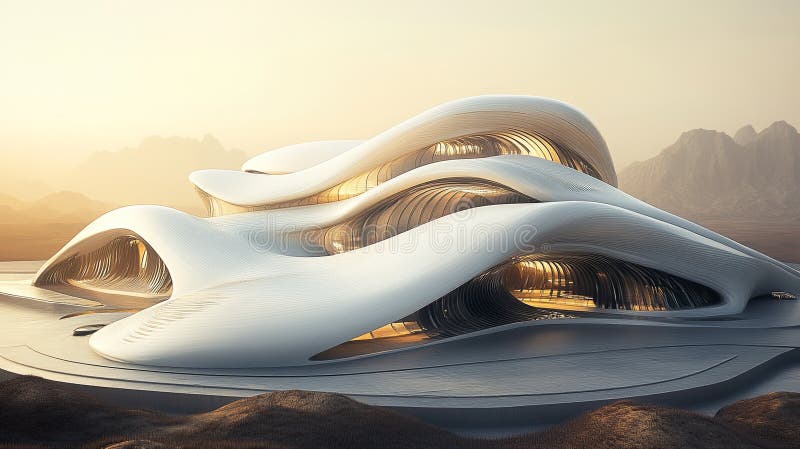 A Futuristic Building Concept with Flowing Curves and Metallic Stock ...