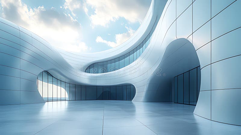 Futuristic Building, Courtyard, Sky, Design, Architecture, Render ...