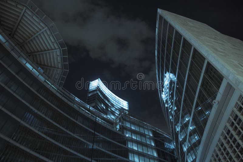 Futuristic Building in a Dark Night Stock Photo - Image of bright ...