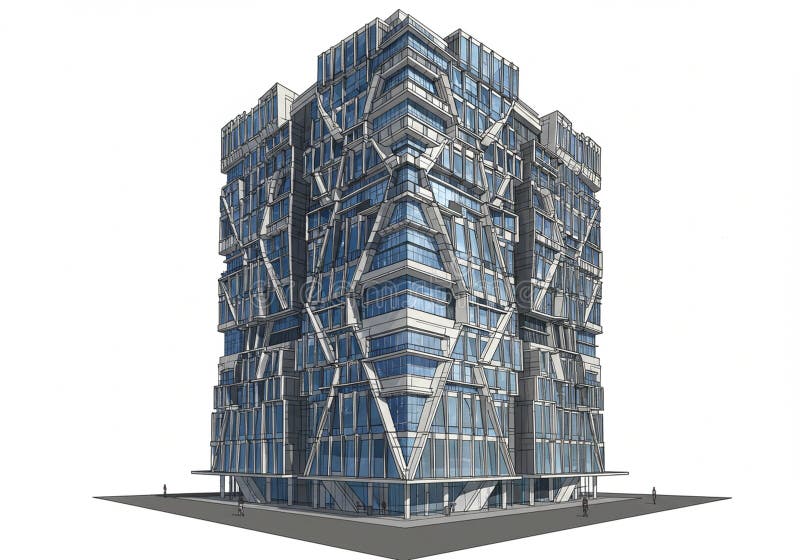 Futuristic Building Design with a Complex Facade of Intersecting Steel ...