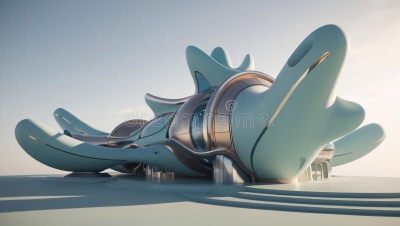 Futuristic Building Design with Fluid, Organic Architecture Stock ...