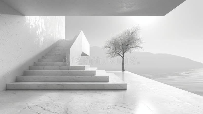 Futuristic Building Design with a Staircase. Stylish Staircase in the ...