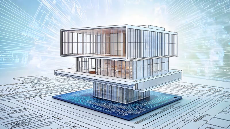 Futuristic Building Design with Tech Elements. Stock Illustration ...