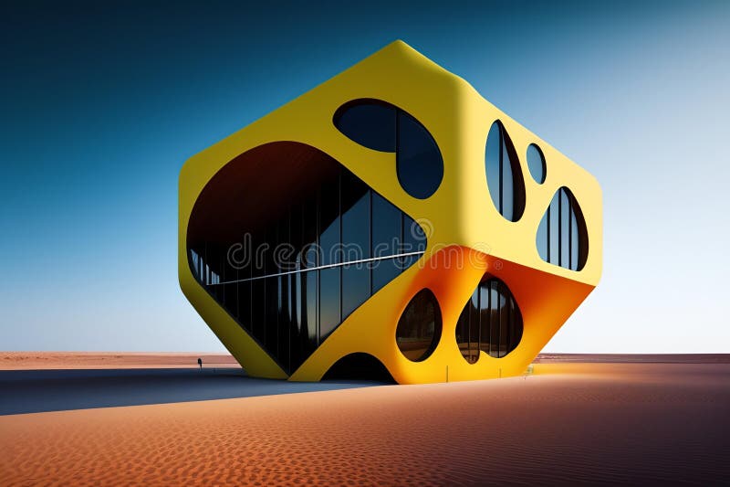 A Futuristic Building on a Grassy Field at Sunset. Ai Generated Stock ...