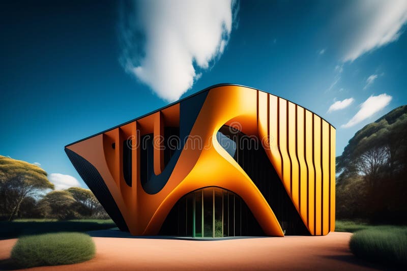 A Futuristic Building on a Grassy Field at Sunset. Ai Generated Stock ...
