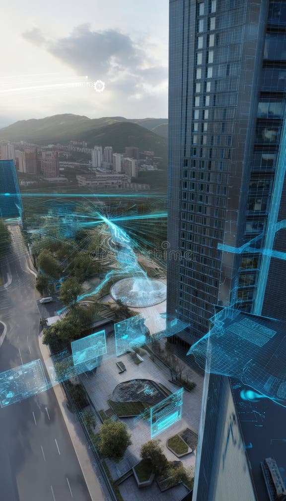 Futuristic Building Information Model in Landscape Design with Blue ...