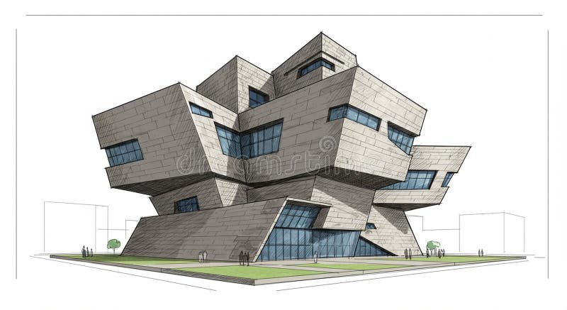 Futuristic Building with Interlocking, Angular Blocks Stacked ...