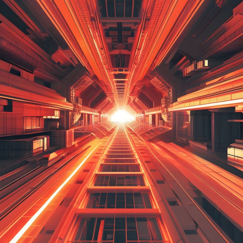 Futuristic Building with Its Orange Lights, Generated AI Stock ...