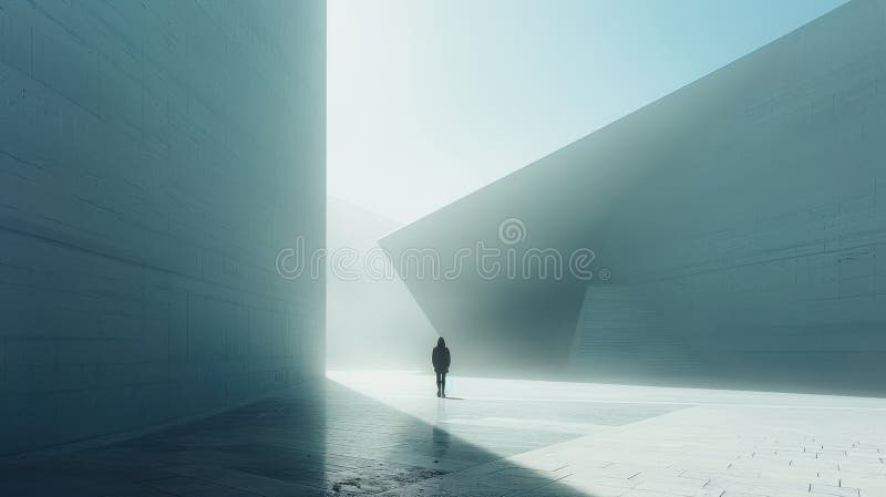 A Futuristic Building and a Man in a Suit. Minimalism Stock Image ...