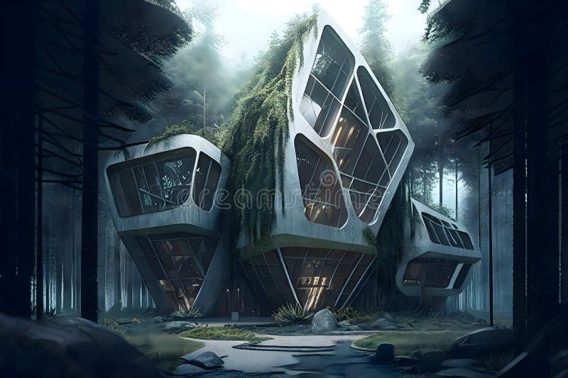 Futuristic Building in the Middle of Forest with High Tree, Abandoned ...