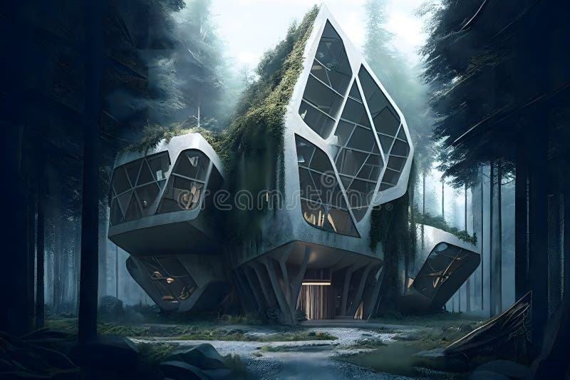 Futuristic Building in the Middle of Forest with High Tree, Abandoned ...