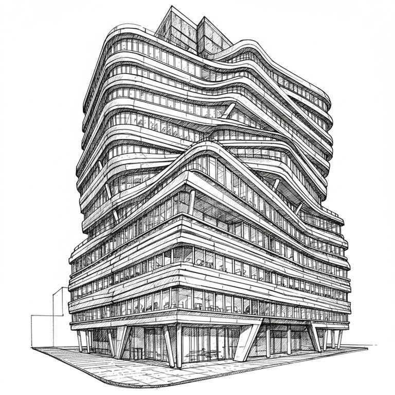 Futuristic Building with Multiple Layers and Smooth, Wavy Contours ...