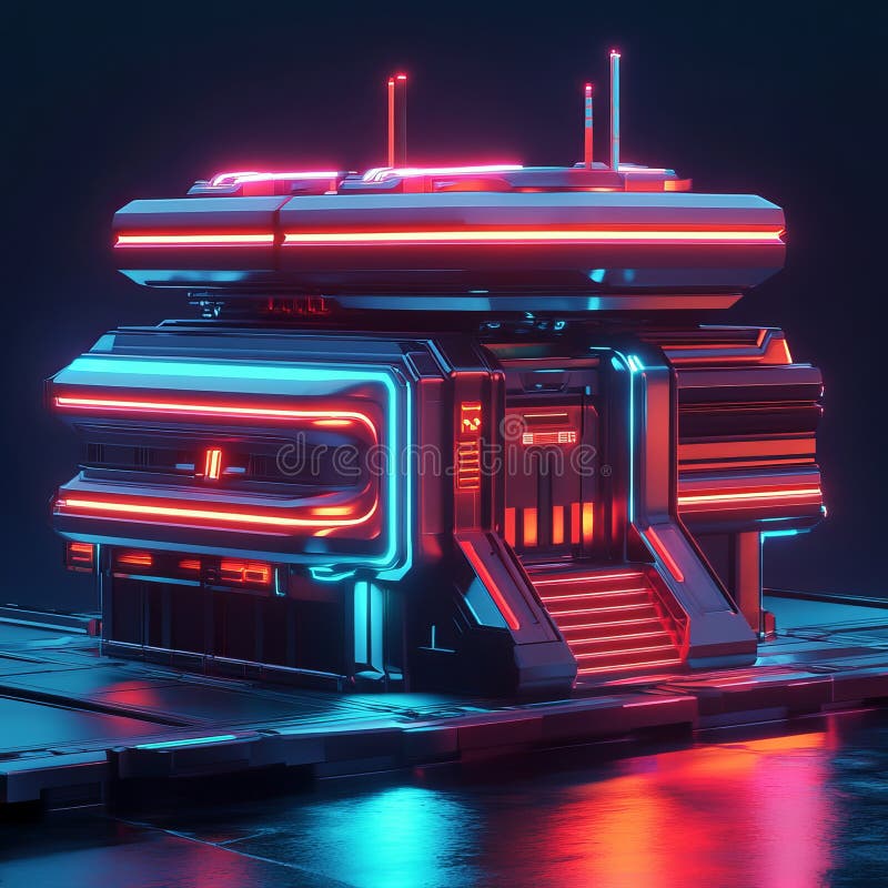 Futuristic Building with Neon Lights and a Futuristic Design Stock ...