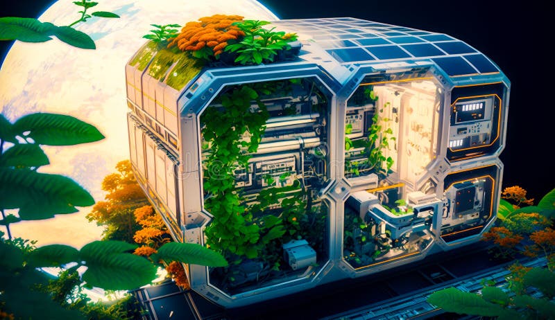 Futuristic Building with Plants Growing Out of it. Generative AI Stock ...