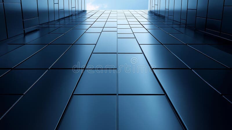 Futuristic Building with Reflective Blue Panels Stock Illustration ...