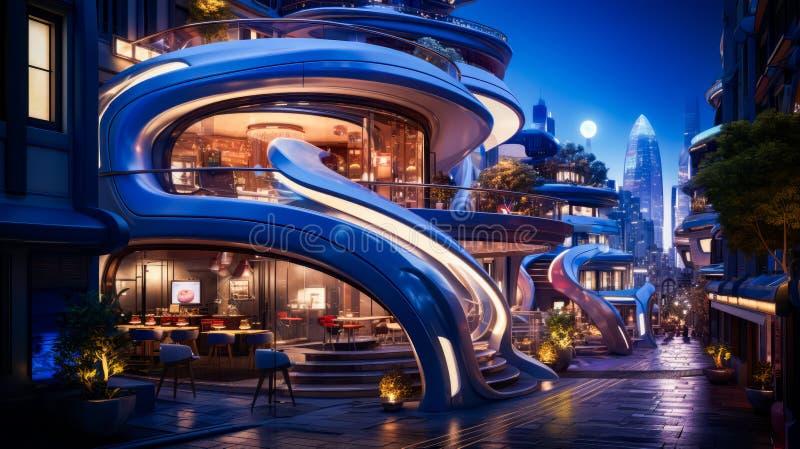 Futuristic Building with Spiral Staircase in Front of it. Generative AI ...