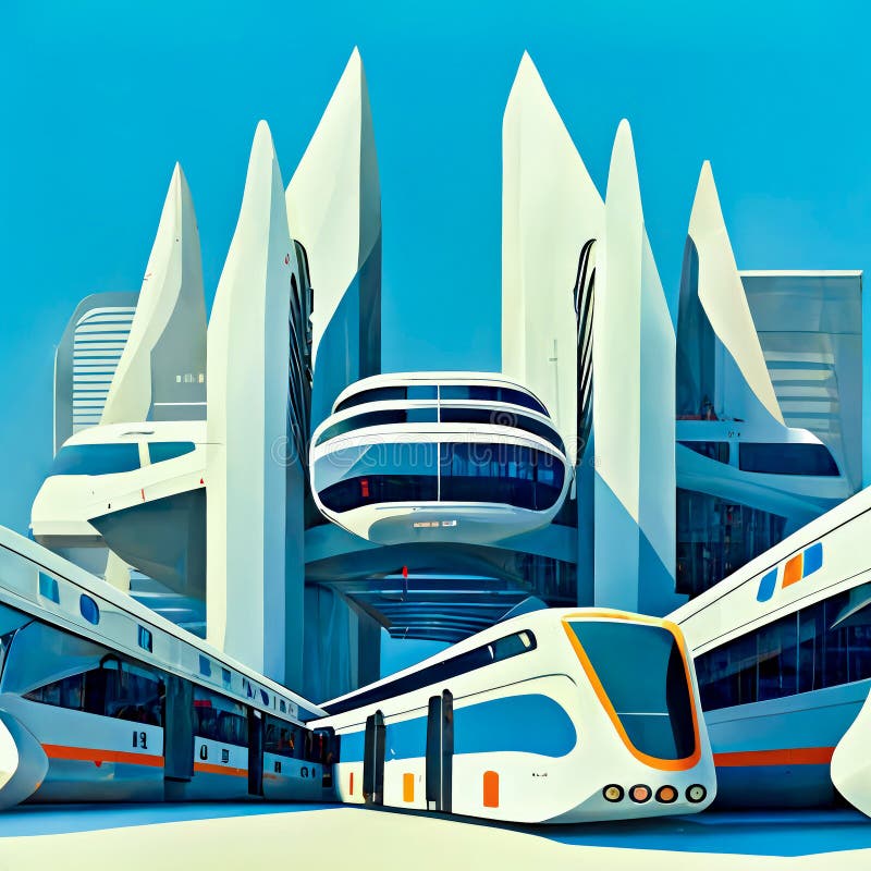 Futuristic Building with Train in Front of it Generative AI Stock ...
