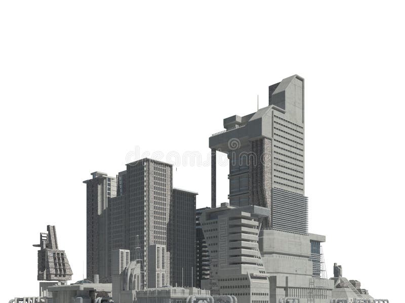Futuristic Buildings Isolated on White Background 3D Illustration Stock ...
