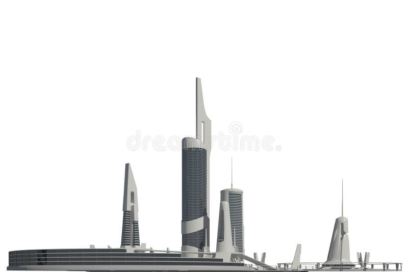 Futuristic Buildings Isolated on White Background 3D Illustration Stock ...
