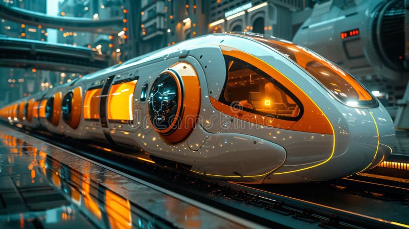 Futuristic Bullet Train, Fast Transportation Concept Stock Illustration ...