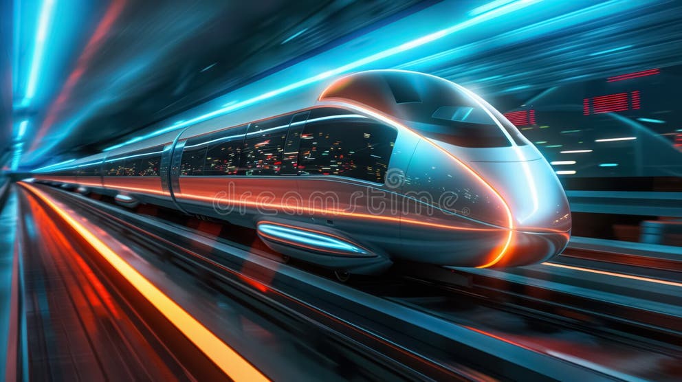 Futuristic Bullet Train, Fast Transportation Concept Stock Illustration - Illustration of ...