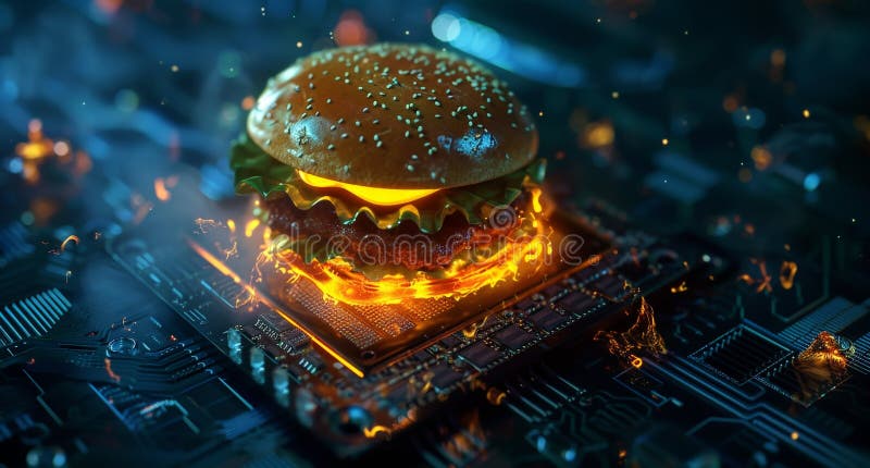 Futuristic Burger on Computer Circuit Board Stock Illustration ...
