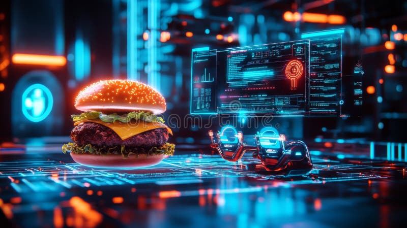 Futuristic Burger with Virtual Reality Interface in a Tech Environment ...