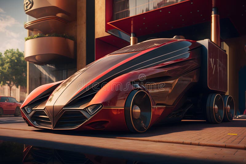 Futuristic Bus, Cars of the Future. Neural Network AI Generated Stock ...