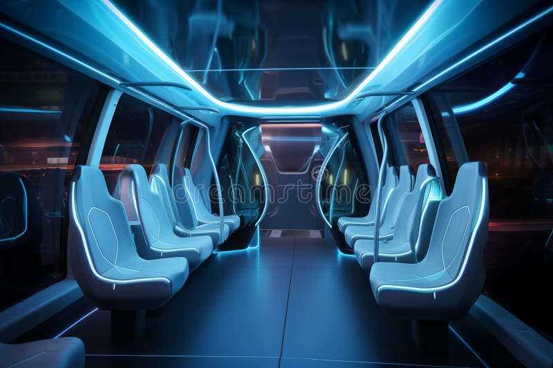 Futuristic Bus Interior with Empty Passenger Seats. Generative AI Stock ...