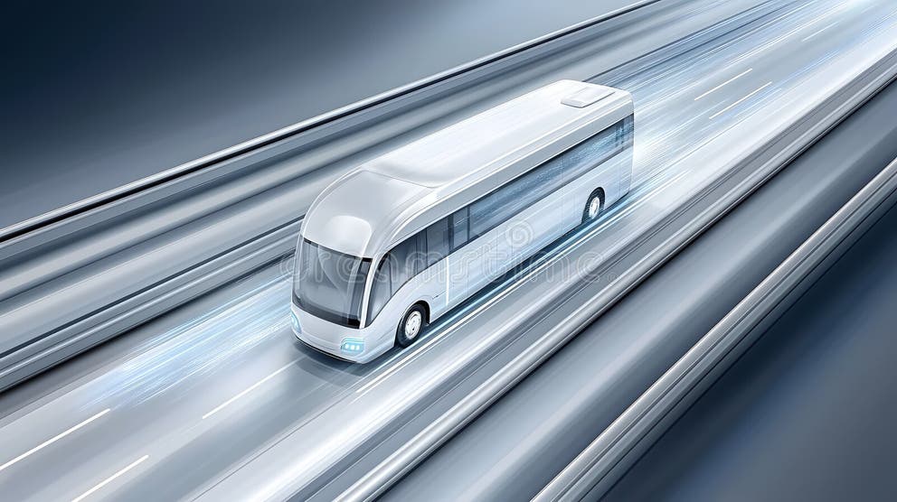 Futuristic Bus Speeding on a Sleek Highway Stock Image - Image of ...