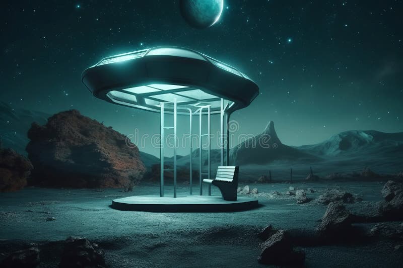 Futuristic Bus Stop in Night at Planet. Generate Ai Stock Photo - Image ... Futuristic Bus Stop in Night at Planet. Generate Ai Stock Photo - Image ...