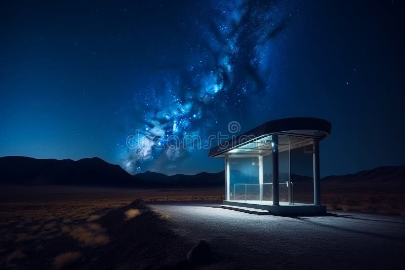 Futuristic Bus Stop in Starry Night. Generate Ai Stock Photo - Image of ... Futuristic Bus Stop in Starry Night. Generate Ai Stock Photo - Image of ...