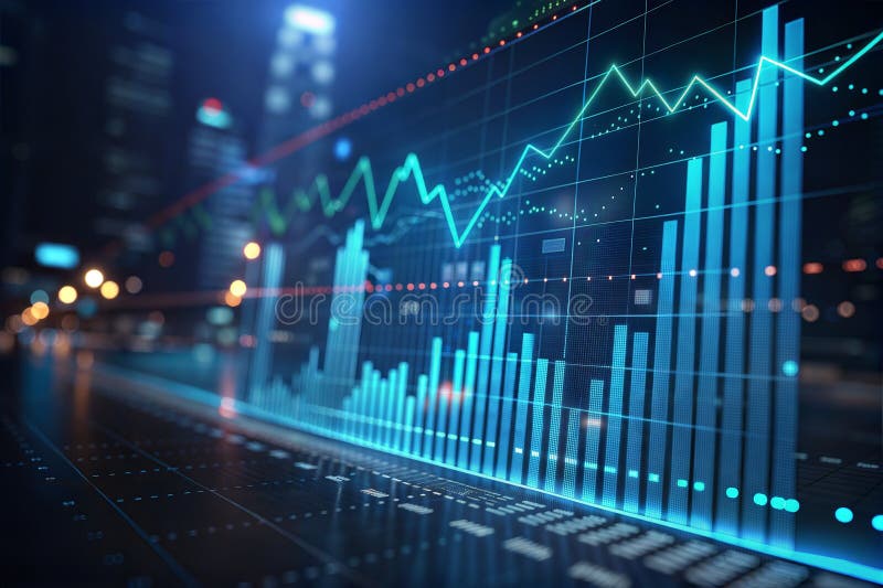 Futuristic Business Chart with Graph, Lines, Columns, and Grid on ...