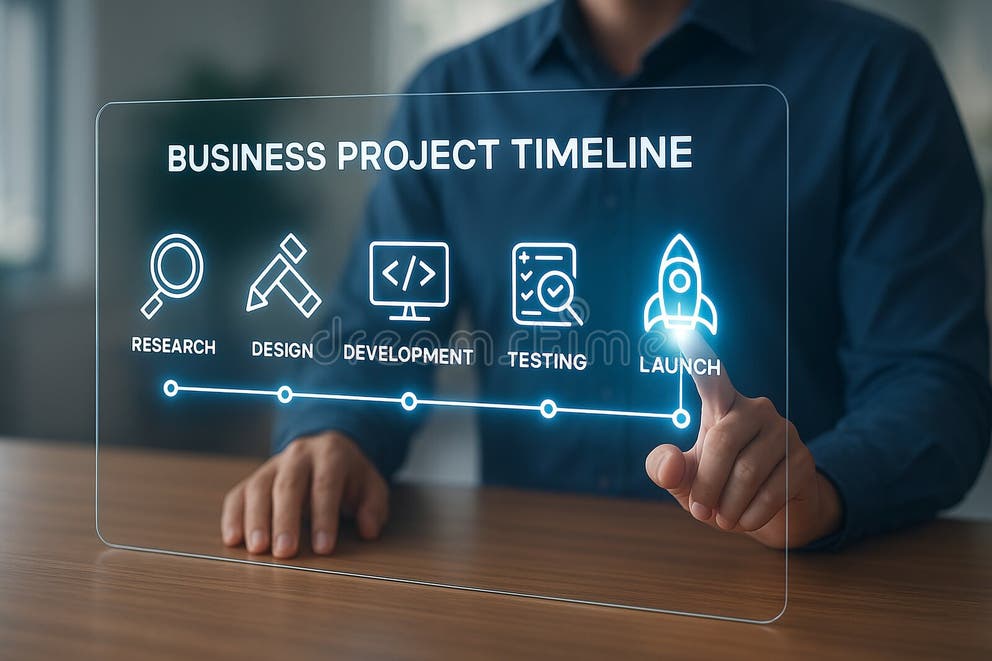 Futuristic Business Project Timeline Concept with Stages Research ...