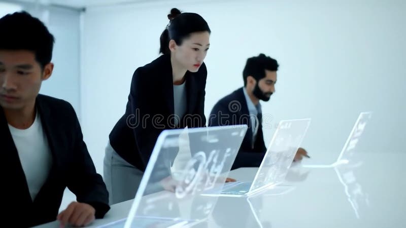 Futuristic Business Team Analyzing Data on Holographic Interfaces Stock ...