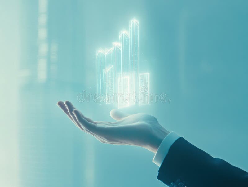 Futuristic Business Visualization with Digital Graph Projection in Blue ...