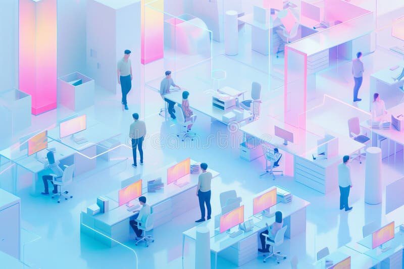 Futuristic Corporate Meeting Room Office with Hologram Displays and ...