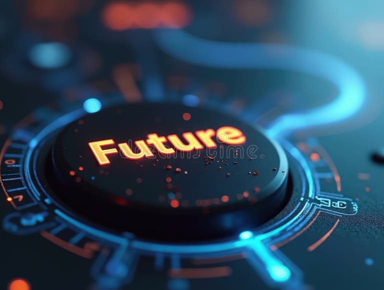 Futuristic Button Showing Future Glowing Orange and Choosing Path ...