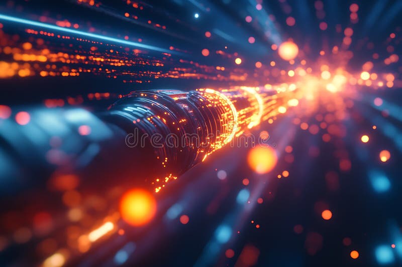Futuristic Cable Conduit with Glowing Particles, Abstract Technology ...