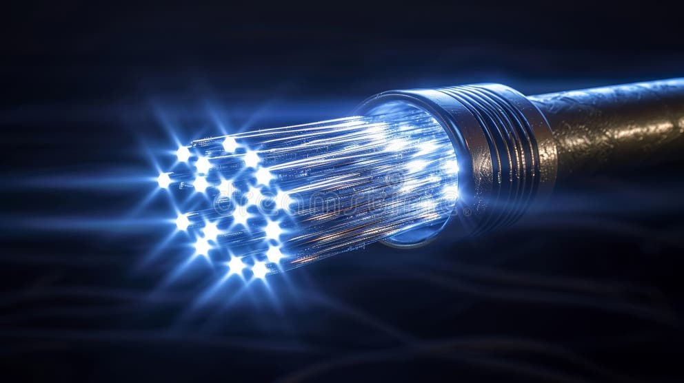 A Futuristic Cable with Glowing Blue Lights Emanating from the End ...
