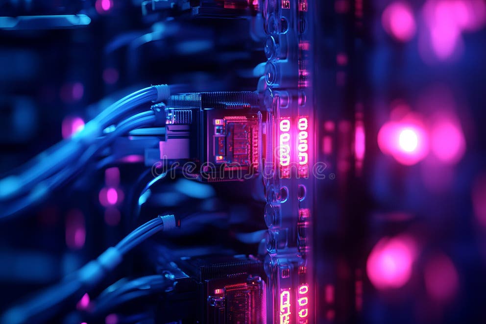 Futuristic Cables and Glowing Technology in Digital Environment Stock ...