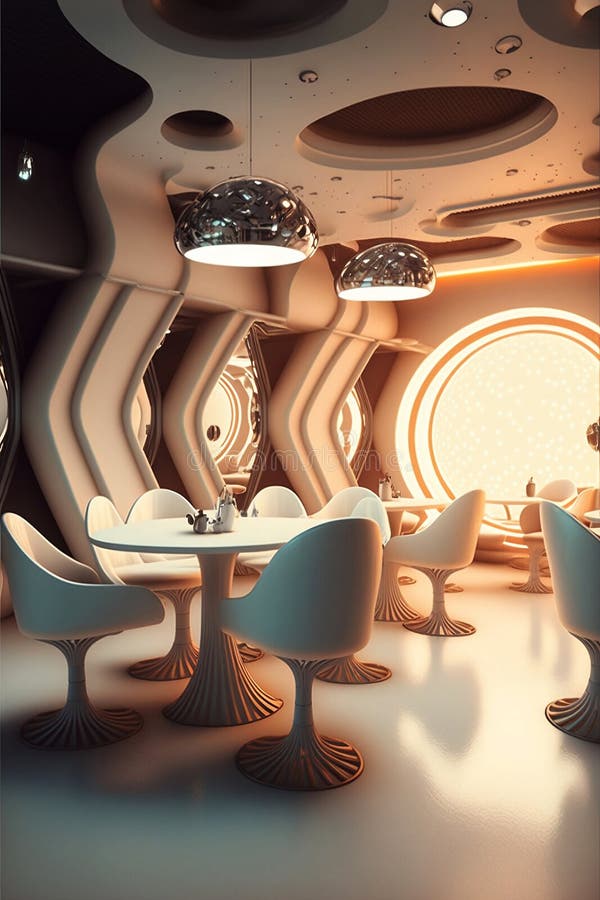 Futuristic Cafe Design with Rounded Lines Stock Illustration ...