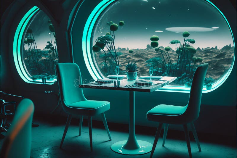 Futuristic Cafe Design with Rounded Lines in Space Stock Illustration ...