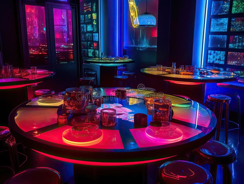 Futuristic Cafe with Pulsating Lights and Interactive Menu Stock ...