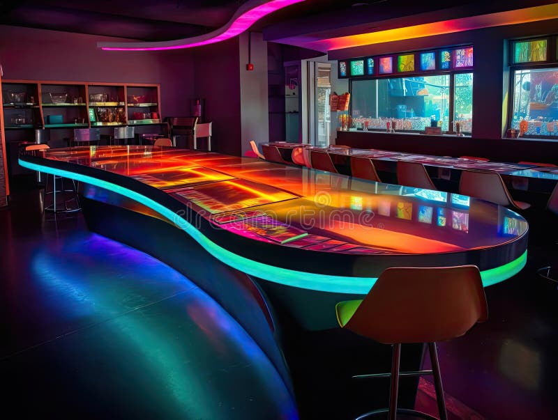 Futuristic Cafe with Pulsating Lights and Interactive Menu Stock ...