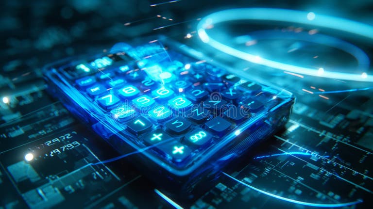 Futuristic Calculator with Glowing Blue Keys Stock Image - Image of ...